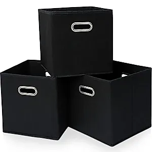 Yunkeeper Black Fabric Cubby Storage Bins，13x13x13 Inches ，Cube Organizer Bins Foldable Storage Bins with Dual Handles Fabric Organizer Bins and Basket Storage Box，Set of 3 ，Black