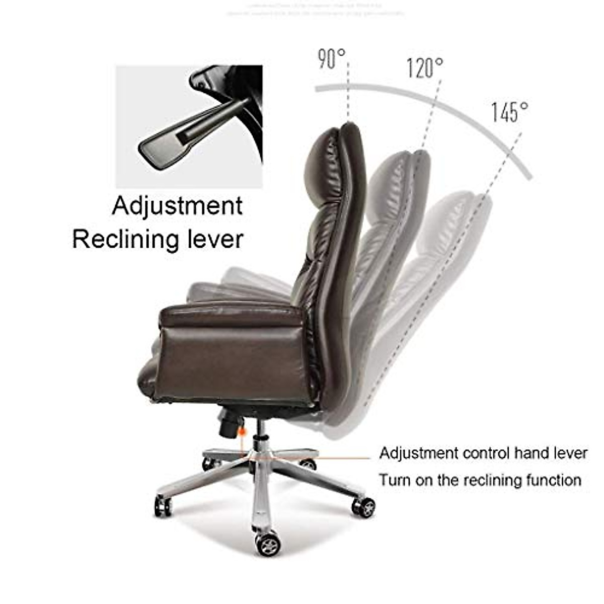 POCHY Family Office Chair High Back Large Seat Swivel Computer Chair PU Leather Tilt Function Simple Comfortable Sedentary Boss Chair (Color : White, Size : Grey)