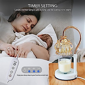 Ligxiza Candle Warmer Lamp with 2 Bulbs: Vintage Candles Warming Lamp with Timer, Electric Top Melting Wax Warmer Lantern, Adjustable Height Dimmable Glass Jar Candle Warm Light Melter White