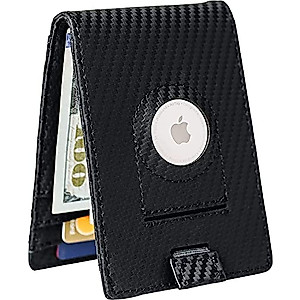 Hayvenhurst AirTag Wallet - Minimalist Slim Front Pocket Wallet - Genuine Leather Cash & Credit Card - Bifold Wallet for AirTag GPS Tracker (Black)
