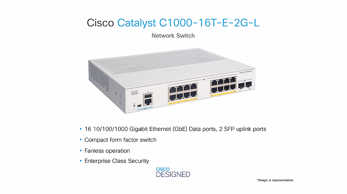 Cisco Catalyst 1000-16T-E-2G-L Network Switch, 16 Gigabit Ethernet ...