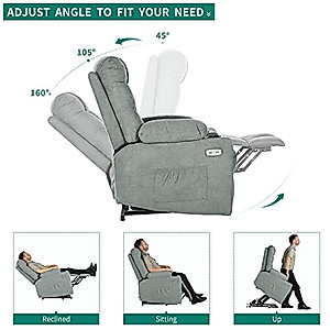 YITAHOME Electric Power Lift Recliner Chair for Elderly, Fabric Recliner Chair with Massage and Heat, Spacious Seat, USB Ports, Cup Holders, Side Pockets, Remote Control (Grey)