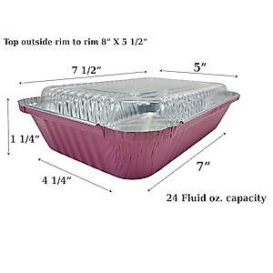 KitchenDance Colored Shallow Take Out Pans with Plastic lid - 1.5 Pounds Food Storage Aluminum Foil Baking Pan - Aluminum Pans Perfect for Cooking, Freezing, Preparing Food, 6417P (Pink, 125)