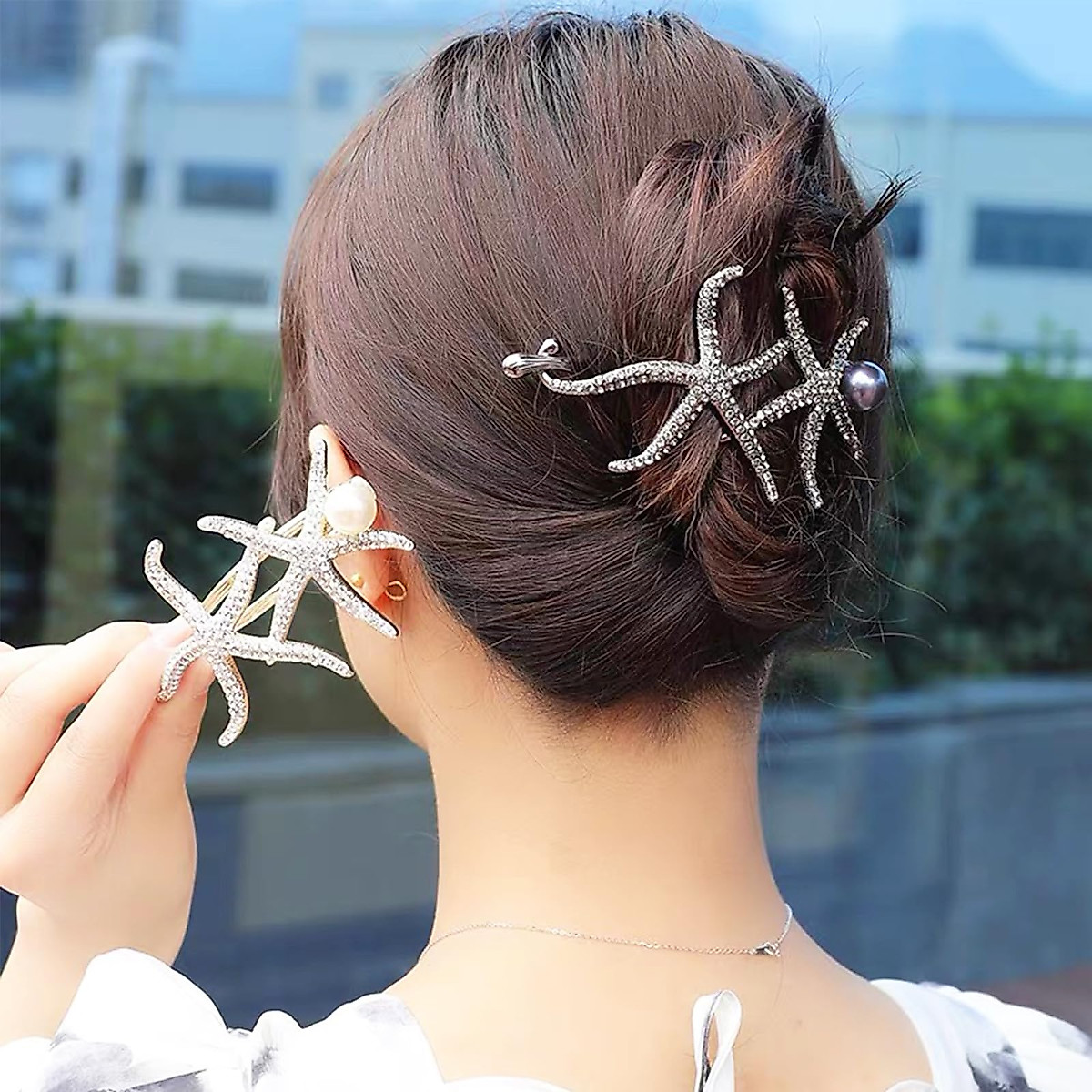 4 PCS Starfish Hair Claws Clips for Women French Hair Clip Style Pearl Rhinestone Twist Banana Hairpins Minimalist Hair Pins Bridal Hair Accessories