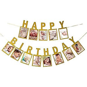 E&L Happy Birthday Photo Banner, for Baby Shower Party, Birthday Party Decoration