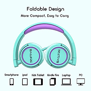 IMYB Kids Headphones, V1 Wired Stereo Foldable Tangle-Free 3.5mm Adjustable On-Ear Headphones for Kids for School/Toddlers/Childrens/Teens/Boys/Girls/Ipad/Tablet/Kindle/Phones/Travel/Plane (Green)