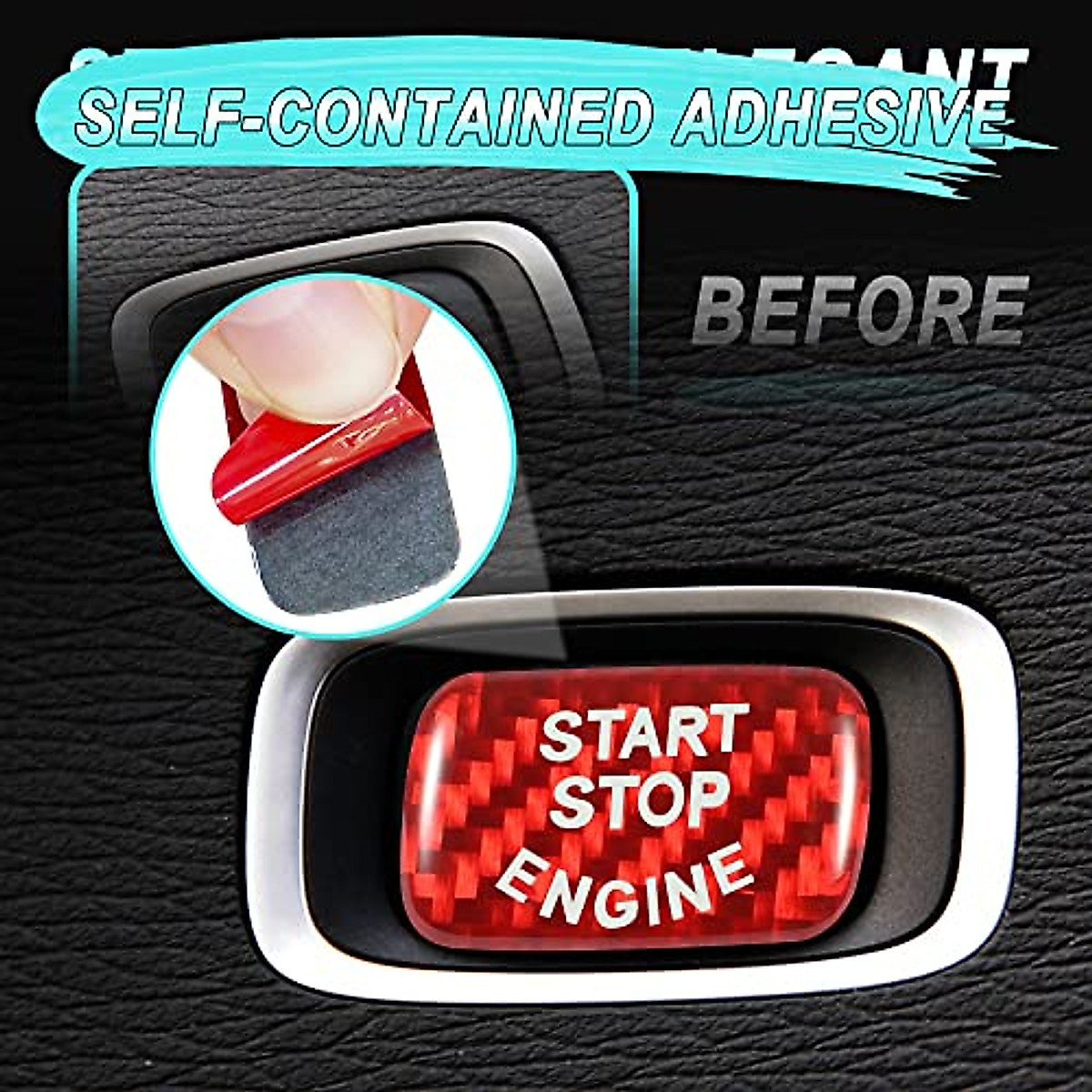 TOMALL Car Engine Start Button Cover Trim Compatible with Volvo XC60 S60 S80 Push Start Stop Button Ring Emblem Engine Ignition Keyless Cap Sticker for Car Carbon Fiber Interior Accessories Red Decor