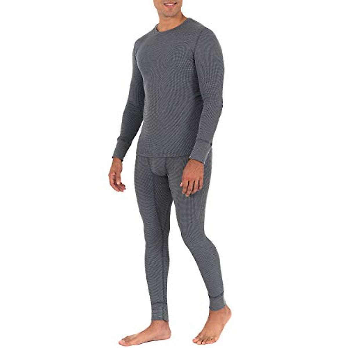 Fruit of the Loom mens Recycled Waffle Thermal Underwear (Top and Bottom) Pajama Set, Greystone Heather, Large US