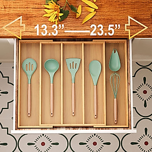 Fibogollo Expandable Kitchen Drawer Organizer,Silverware Organizer, Bamboo Drawer Organizer For Utensils,Adjustable Wood Flatware Tray in Drawer,Kitchen Organizers and Storage