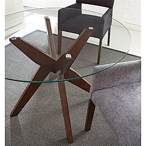 Steve Silver Amalie 48" Round Modern Dining Table with Tempered Glass Top & Solid Rubberwood Base, Architectural Pedesta, Conversational Feel, in Walnut/Clear Finish