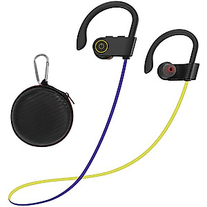 LASUNEY 13Hrs Playtime Wireless Earbuds IPX7 Waterproof Earphones with Mic Type C Charging Over-Ear Earbuds with Earhooks Noise Cancelling for Sports Gym Running Workout - Yellow