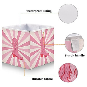 QUGRL Retro Pink Cowgirl Boot Cube Storage Bins Organizer Aesthetic Spiral Clothes Toy Storage Basket Box for Shelves Closet Cabinet Office Dorm Bedroom 11x11 in