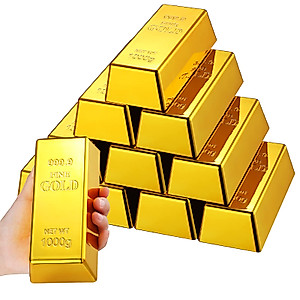 12 Pieces Fake Gold Bar Replica Golden Bullion Glittering Brick Decorative Movie Prop for Stage Decoration Halloween Pirate Party Supplies Funny Gifts (6.5 x 2.9 x 2 Inch)