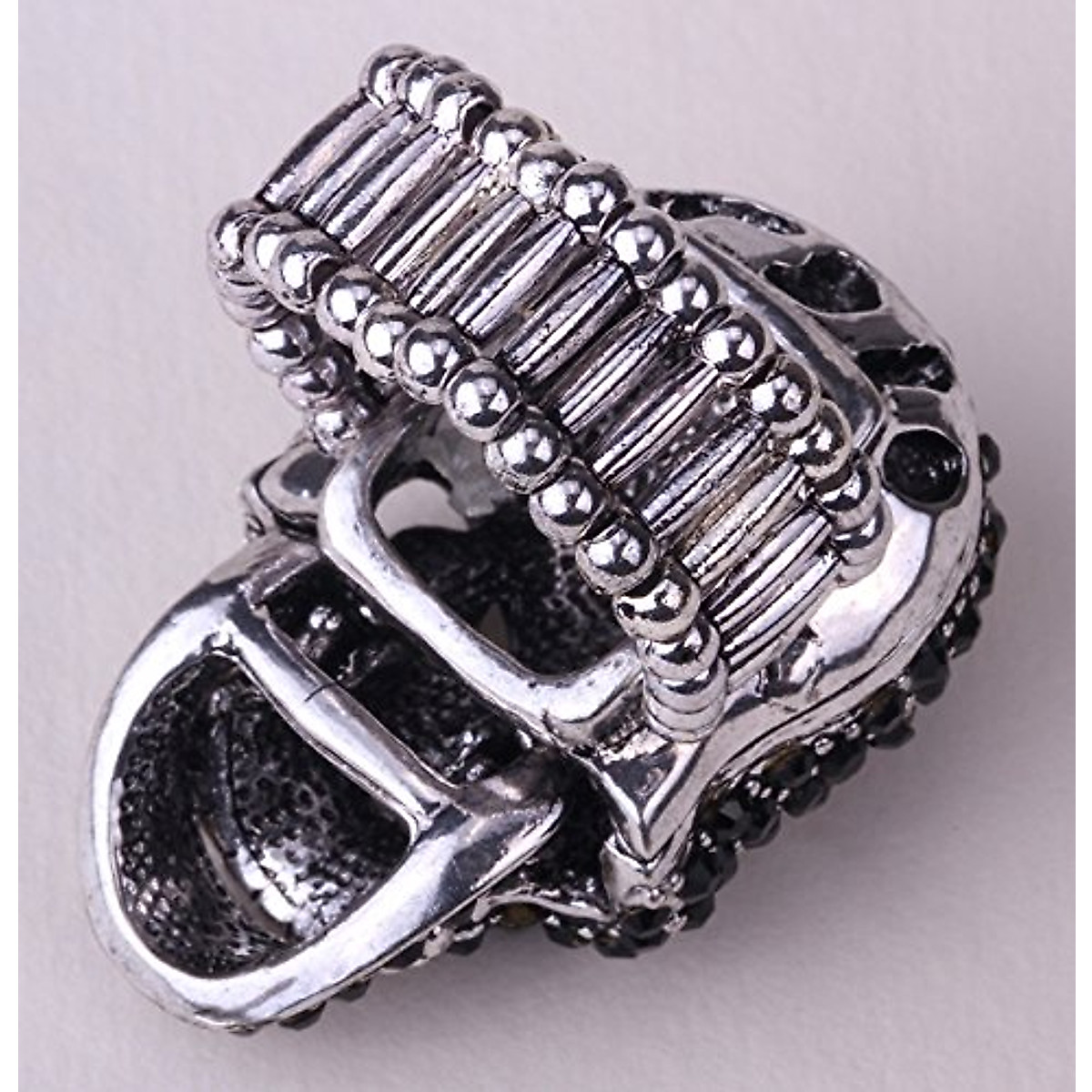 YACQ Women's Skull Stretch Rings Fit Finger Size 7 TO 9 - Moving Jaw - Lead & Nickle Free - Paved Crystals - (1-1/2 x 1) Inch - Scarf Holders - Women Girls Biker Jewelry (Silver AB)