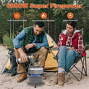 JooMoo Camping Stove Backpacking,10000W Windproof Portable Stove with Fuel Tank Adapter&amp;Piezoelectric IgnitionFuel Tank Adapter, Lightweight Camping Accessories For Outdoor Camping, BBQ, Hiking(Grey)