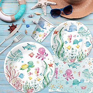 APOWBLS Ocean Under The Sea Party Decorations Dinnerware For Birthday Baby Shower, Ocean Theme Party Supplies, Plate, Cup, Napkin, Underwater World Sea Life Theme Party Decorations Tableware, Serve 48