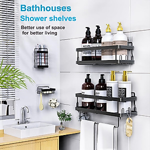 ZTDT Shower Caddy Shelf Organizer Rack Adhesive Shower Organizer Wall Mounted Storage Shower Basket Bathroom Shower Organizers Shower Shelf for Inside Shower with Soap Caddy Toothbrush Holde。