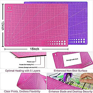 Rotary Cutter Set, 38PCS 45mm Rotary Fabric Cutter Wheel Set, Fabric Cutter Wheel, Quilting Rotary Cutters Rolling Fabric Cutter Wheel and A3 Mat, Rotary Rolling Cutter For Sewing, Quilting(Pink)