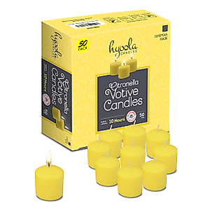 HYOOLA Citronella Votive Candles - 10 Hour Burn Time - 50 Pack, Ideal Bug Repellent Candles, European Made
