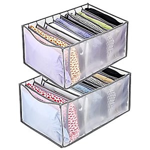 2 Pcs Jeans Storage Box Wardrobe Clothes Organizer 9 Grids Divider Closet Drawer Organizer Washable Foldable Storage Basket T-shirt,Legging,Skirts,Jeans Clothes Organizer