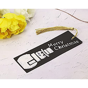 Penta Angel Bookmark with Tassel 20pcs Blank Kraft Paper Cardstock Bookmarks Gift Tags and 20pcs Random Color Handmade Tassels for Earring Key Chain Jewelry Making and Craft DIY (Black, 5.5x2inch)