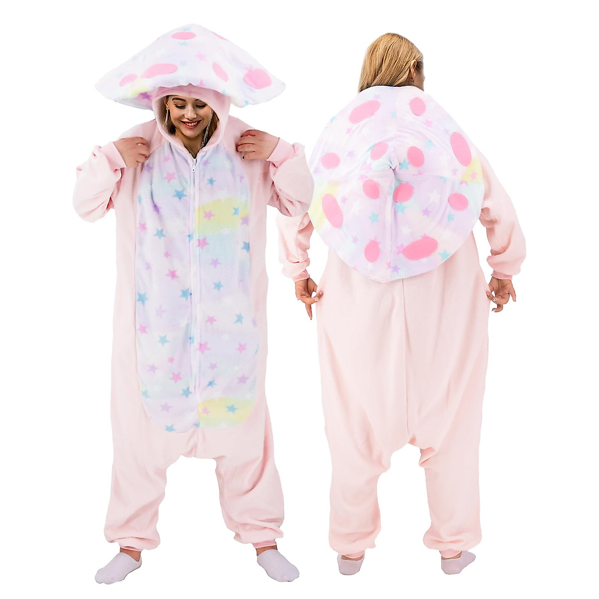 XIGUAGUO Adult Cartoon Mushroom Onesie Costume Animal Cosplay Christmas Homewear Pajamas Sleepwear for Women and Men