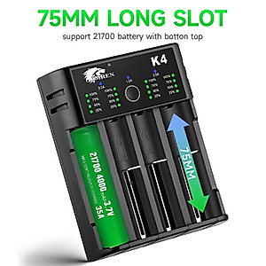 IMREN 18650 Battery Charger,21700 Battery Charger for 3.7V 14500 10400 18500 18350 18650 18700 20700 21700 22650 26650 Li-ion Battery,1.2V Ni-MH/Ni-Cd Battery,4 Bay 18650 USB C Charger