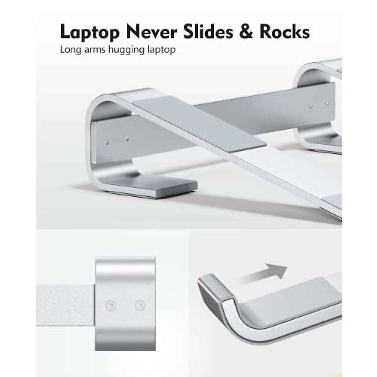 Soqool Laptop Stand for Desk, Computer Stand Riser for Desk,Ventilated Ergonomic Aluminum Notebook Stand Compatible with MacBook Air Pro Dell XPS HP 11 14 15.6 17.3 Inch Silver Work from Home