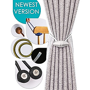 TECVINCI Magnetic Curtain Tiebacks with Upgrade Larger Magnet, 2 Pack 16 Inch Drapery Holdbacks for Indoor & Outdoor Curtain - Silver Grey