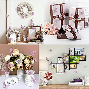 72 Pcs Butterfly Decorations, 3 Sizes 3 Styles, 3D Butterfly Wall Decor, Butterfly Party Decorations, Birthday Decorations, Butterflies for Crafts, Cake Decorating, Wall Stickers Room Decor (Lavender)