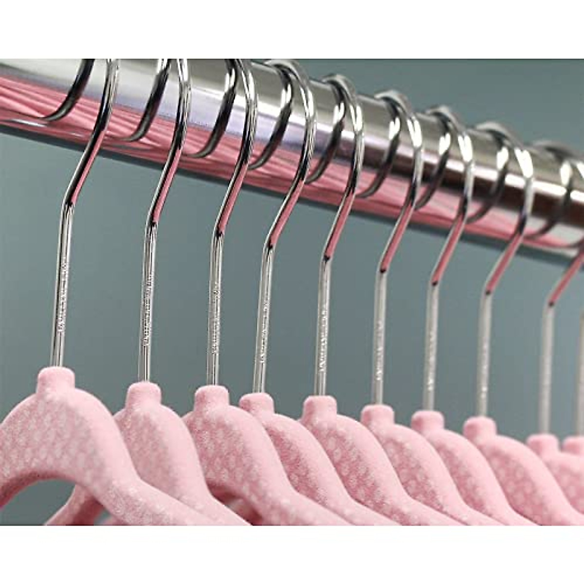 Pink Polka Dot Velvet Clothes Hangers for Baby Nursery and Kids Closet, Ultra Thin, Nonslip (11 Inches, 50 Pack)