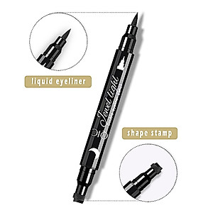 Red & Black Liquid Eyeliner and Heart Star Stamp Set│4 PCs Winged Eye Liners and Fun Shapes Stamps, Dual ended 2-in-1 Eye Makeup Pen