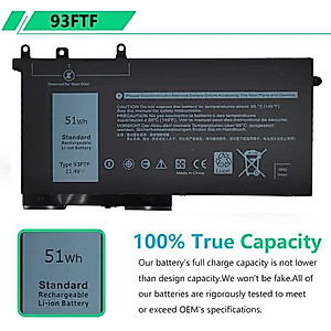 11.4V 51Wh 93FTF Laptop Battery for Dell Latitude 5580 5590 5591 5480 5490 5491 5280 5288 5488 5495 E5280 E5480 E5580 Precision 15 3520 3530 GJKNX D4CMT 3DDDG 083XPC 83XPC 4YFVG