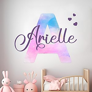 EGD Multiple Fonts Wall Decor Bright Colors I Custom Name & Initial I Baby Girl I Nursery Wall Decal for Baby Room Decorations I Multiple Options for Customization (Colorful Sky)