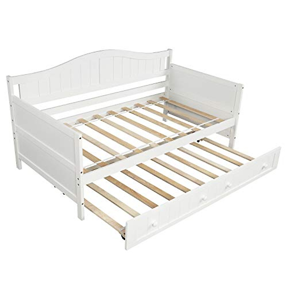 Lifeand Twin Wooden Daybed with Trundle Bed, Sofa Bed for Bedroom Living Room,White