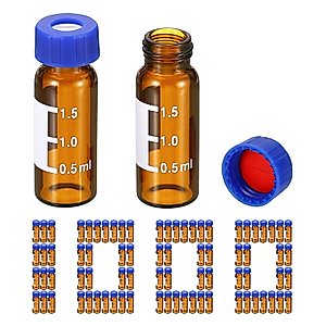 PATIKIL 2ml Autosampler Vial, 1000 Pack Pre-Slit Septa HPLC/GC Vials 9-425 Lab Amber Vials Sample Vial Screw Cap Writing Patch PTFE & Silicone for LC Stamper