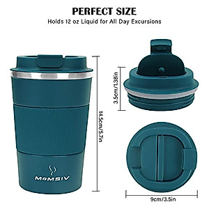MOMSIV 12oz Travel Mug, Insulated Coffee Cup with Leakproof Lid, Travel Coffee Mug Vacuum Stainless Steel Double Walled Reusable Coffee Cup for Hot and Cold Water Coffee(Blue - 380ml)