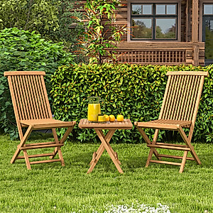 Tangkula 2 Piece Wood Patio Folding Chair, Sturdy Teak High-Back Chair with Slatted Design, Portable & Lightweight Outdoor Dining Chair, Natural Appearance, Perfect for Backyard, Camping