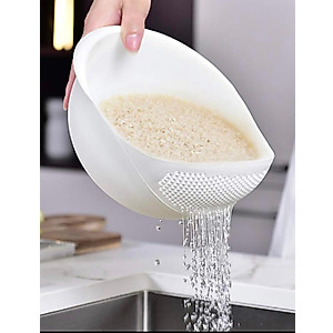 2-In-1 Rice Strainer, Beans Washer Strainers and Colanders - Washing Bowl for Vegetables and Fruits (white)
