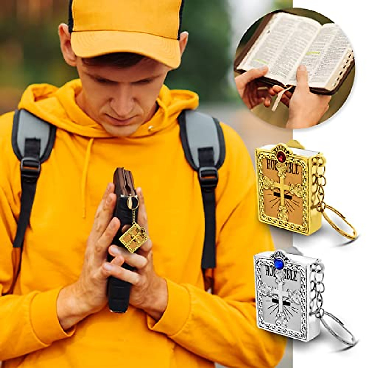 Prasacco 12 Pcs Bible Keychains, Mini Bible Miniature Holy Bible Jesus Keychain Religious Keyrings Gifts