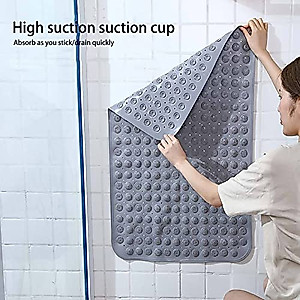 Scceatti Bathroom Rugs Quick Drying Bath Mat 32 x 16 Light Blue Bathroom Floor Mat Shower Mat Extra Large Non Slip Mat for Elderly & Kids Bathroom Drain Holes Strong Suction Cups for Bathroom Floor
