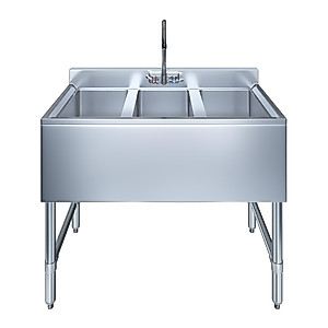 AmGood 3 Compartment Under Bar Sink With Faucet - 38" X 18 3/4". NSF. Commercial Three Bowl Under Bar Sink