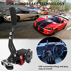 POSENG 64 Bit USB Handbrake with Clamp PC Handbrake Hall Sensor for G25/27/29 T500 T300 G920, Professional Gaming Peripherals for Racing Games, with Non-Contact Plus Hall Sensor (Black without Clamp)