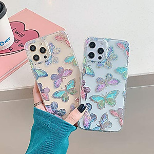 ooooops Compatible with iPhone 12/12 Pro Case for Women Girls, Glitter Red Purple Blue Green Colorful Wings,Slim Soft Border Hard Panel Protective Phone Case Cover for iPhone 12 12Pro 6.1(Butterfly)