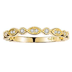 espere Milgrain Marquise & Round Cubic Zirconia Half Eternity Ring Stacking Infinity Wedding Band Sterling Silver 18K Gold Plated Size 7