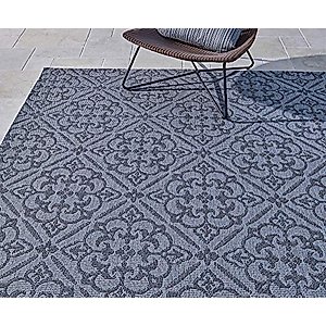 Gertmenian 22084 Patio Rug Outdoor Classics Luxury Neptune Porch Outside Area Carpet 8x10 Large, Allover Floral Silver Gray