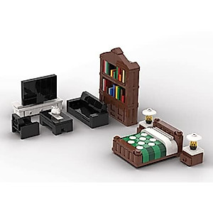 Brick Loot Toy Building Blocks Furniture Minifigure City Set Kit, For Adults & Kids Age 6+, 100% Compatible with Lego & Major Brands, Includes Bookcase, TV, Bed, Couch, Chair, Coffee Table, 236 Pieces