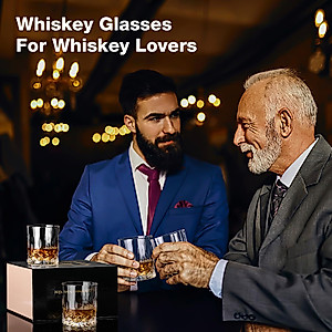 Hlukana Old Fashioned Whiskey Glasses Set of 4, 11 OZ Cocktail Glasses with Luxury Box, Bourbon Cocktail Rocks Scotch Glasses, Barware for Scotch Cocktail Rum Vodka Liquor, Gifts for Men