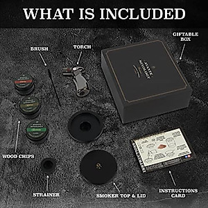 Cocktail Smoker Kit with Torch and Three Kind of Wood Chips for Whiskey & Bourbon Lovers, Whiskey Smoker Kit, Cocktail Smoker Made With Steel - Old Fashioned Smoker Kit - Gifts for Men (Butane Not Included)