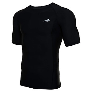 CompressionZ Men's Short Sleeve Compression Shirt - Athletic Base Layer (Black, Large)